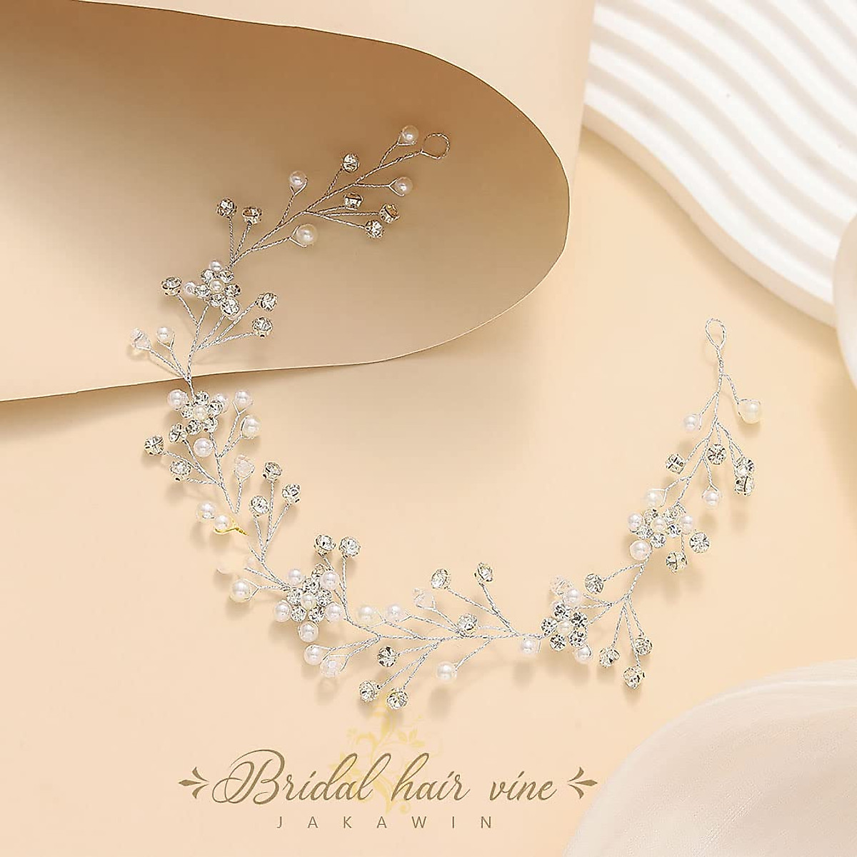 JAKAWIN Bride Rhinestone Wedding Hair Piece Crystal Flower Hair Vine Pearl Bridal Hair Accessories for Women and Girls HV176 (1 Silver)