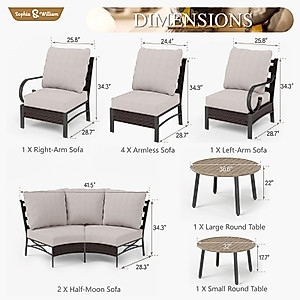 Sophia & William Outdoor Patio Furniture Set, 10 Seats Half-Moon Curved Sectional Sofa with 2 Round Coffee Table, Outdoor Rattan Patio Conversation Set, Beige