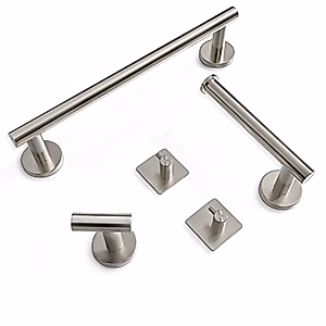 Sayoneyes 5 Pieces Brushed Nickel Bathroom Hardware Set - Includes 16 Inch Towel Bar, Toilet Paper Holder, 3 Towel Hooks – SUS304 Stainless Steel Bathroom Accessory Set Wall Mounted