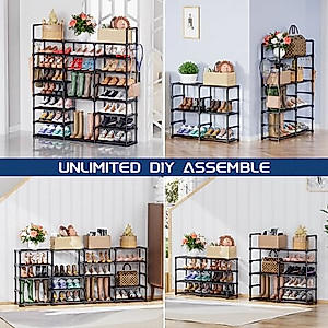 Mavivegue Metal Shoe Rack Organizer，8 Tiers Tall Shoe Shelf Storage，40-45 Pairs Vertical Large Boot Rack,Stackable Shoe Racks for Entryway, Closet, Garage, Bedroom,Cloakroom -Black