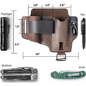 EDC Multitool Sheath for Belt - Compact Knife and Flashlight Holster for Daily use - Leatherman Sheath for Men - Handmade Leather EDC Tool Organizer - Belt Pouch for Work - CatchandCraft