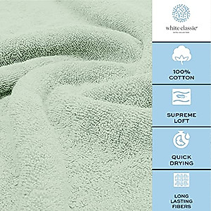 White Classic Luxury Bath Sheet | 2 Pack Luxury Bath Mat | 2 Pack Bundle (Green)