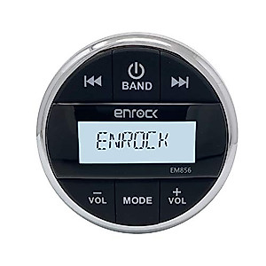 Enrock EM856 Bluetooth AM/FM Radio Digital Media Marine Gauge Hole Receiver Bundle Combo with 4x Enrock 6.5" 180W Peak Power White Boat Audio Speakers w/ Flashing Blue LED, Wire, Antenna, Radio Cover