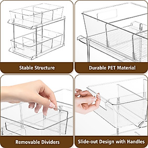 FabSpace Pull-out Home Organizers, 2 Tier Clear Bathroom Organizer with Dividers, Multipurpose Vanity Counter Tray, Kitchen, Closet Organizers and Storage Container Bins for Cabinet, Pantry