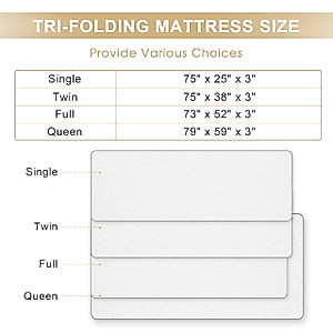 Lazyzizi Foldable Mattress, 3 Inch Memory Foam Trifold Mattress with Breathable & Washable Bamboo Fiber Fabric Cover, Folding Floor Mattress Guest Bed for Camping, Road Trip, Single