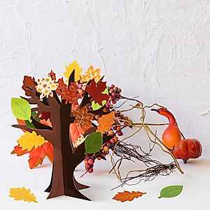 WATINC 16Pcs Fall Thankful Trees Craft Kits for Kids, Autumn Maple Oak Leaves Make Your Own DIY Thanksgiving Trees Decoration Thankful Craft Kit Supplies Home School Fun Activities for Kids