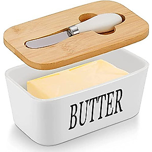 CHILDHOOD Large Butter Dish - Ceramic Butter Dish with Lid and Knife, Butter Container Double Silicone Seals, Good Kitchen Gift (White)