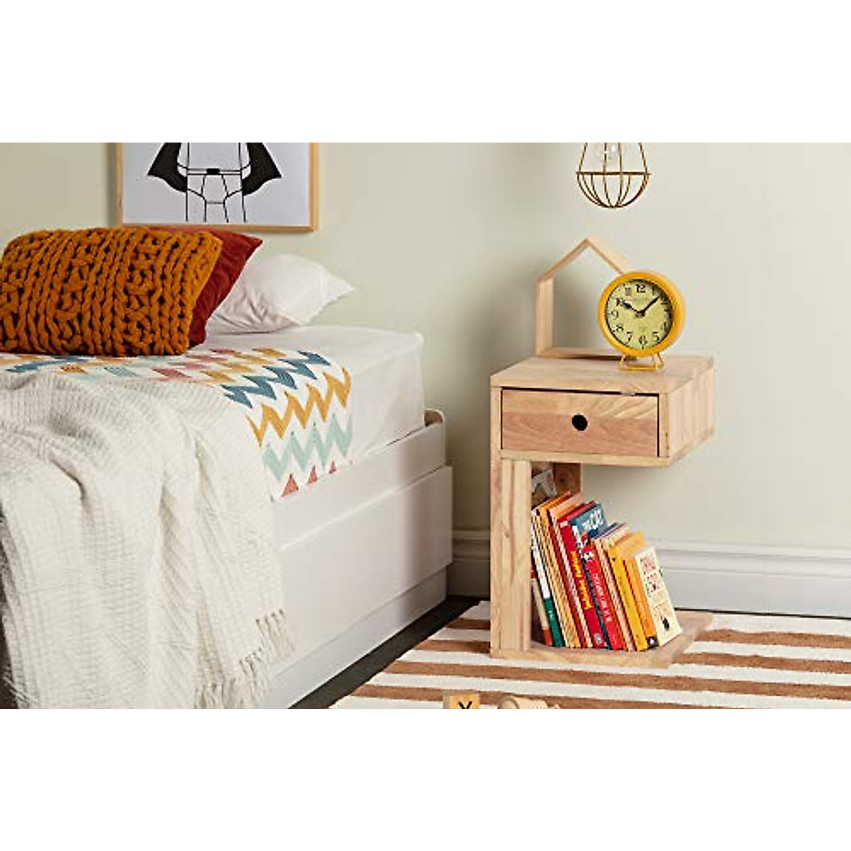South Shore Furniture Sweedi Solid 1-Drawer Nightstand, Natural Wood, 15.75 in x 12.5 in x 19.75 in
