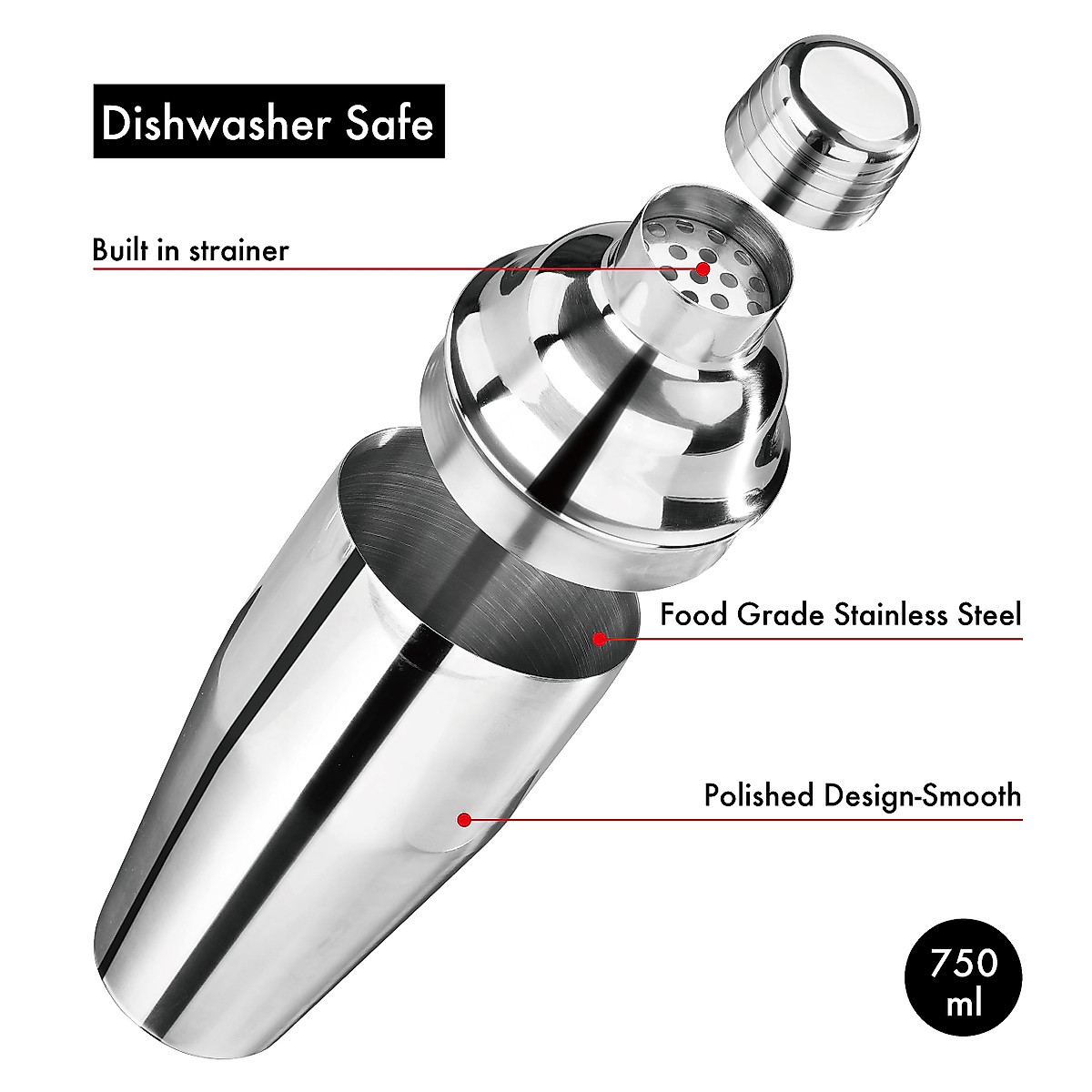 New Star Foodservice 48414 Stainless Steel Cocktail Shaker, 25 oz, Silver