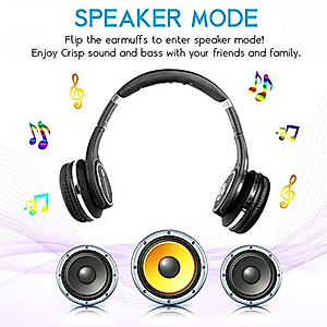 WOOZIK Twist Wireless Headphones, Over Ear 2 in 1 Hybrid Headset with Built-in FM Radio, Micro-SD Card Slot, AUX, Volume Control, Mic, Black