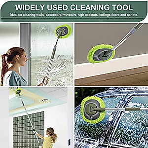 Wall Mop Wall Cleaner with 66” Long Handle, 15°Labor-Saving Elbow Baseboard Cleaner Tool, Microfiber Ceiling Dust Mop Duster Washer Cleaning Brush for Wall, Floor, Window