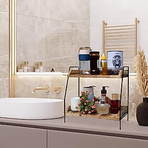 QUALLON Coffee Bar Accessories and Organizer, Coffee Station Organizer 2 Tier Bathroom Counter Organizer, Wood Coffee Tray, Bathroom Vanity Organizer, Countertop Shelf for Kitchen, Coffee Lover