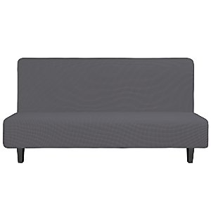Easy-Going Stretch Futon Slipcover Armless Futon Bed Cover Furniture Protector Without Armrests with Elastic Bottom for Kids, Soft Jacquard Fabric Small Checks (Large, Grey)