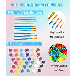 Aosemili Kids Predrawn Canvas for Painting - 6 Packs 8x10 in Painting Canvas Panels Acrylic Paint Set with 12 Paints 10 Brushes for Girls Boys and Beginners
