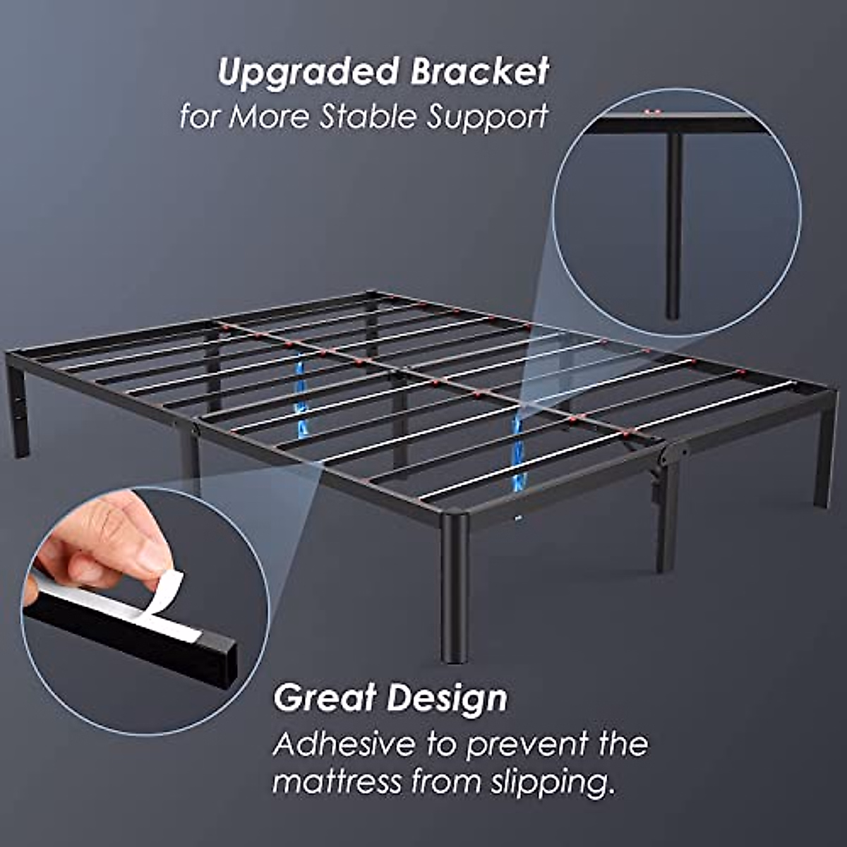 Devo Full Size Bed Frame 14 Inch Heavy Duty Metal Platform Beds No Box Spring Needed with Sturdy Steal Slats Mattress Foundation Support Up to 3000 lbs, Easy Assembly, Noise Free,76x55inch, Black