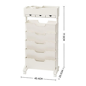 HACLEN 6 Tier Rolling Cart, Mobile Bookshelf with Wheels, Bookshelf Organizer with 3 Drawer,Storage Display Shelves, for Living Room, Kitchen,White