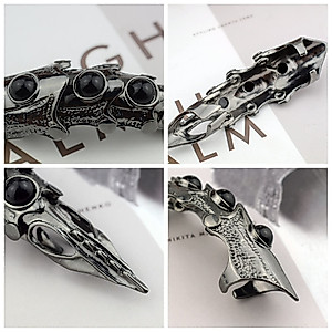 2Pcs Punk Full Armor Knuckle Joint Claw Finger Ring Set Gothic Rock Hinged Resin Bead Ring for Women Men Jewelry Gift Halloween Cosplay Party Costume Accessory-H black bead