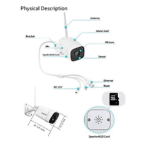 Topodome Wi-Fi Bullet Security Camera Outdoor,1080P RTSP IP WiFi Surveillance Camera, Humanoid Detect/ 2-Way Audio/Siren Alarm/SD Card/Night Vision, Weatherproof IP66 Metal Case (White)