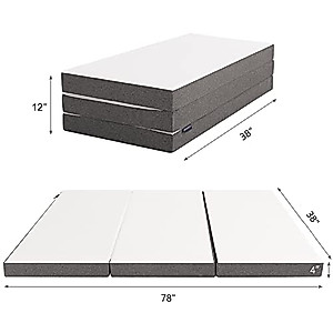 Molblly Folding Mattress, 4 inch Tri-Folding Memory Form Portable Trifold Mattress Topper with Washable Cover, Non-Slip Bottom Camping Guest Bed - (Twin XL Size) 78"x38"x4"