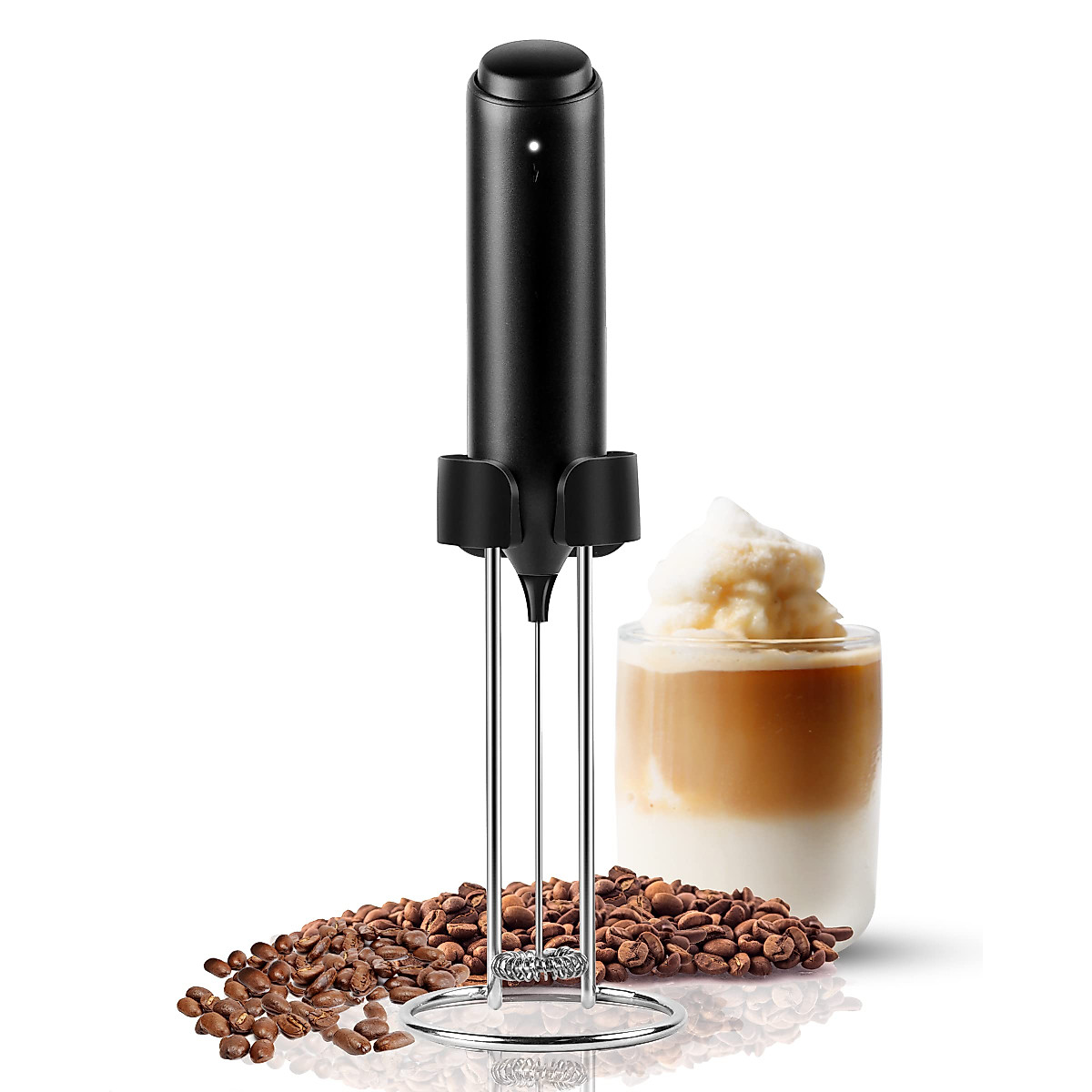 Flendy Rechargeable Milk Frother Handheld, Coffee Frother Handheld Rechargeable with USB C Integrated Charging Stand, Electric Drink Mixer Handheld, Mini Electric Whisk Frother for Coffee, Matcha, etc
