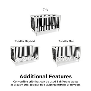 Little Seeds Rowan Valley Flint 3-in-1 Crib, White/Black with Wood Leg