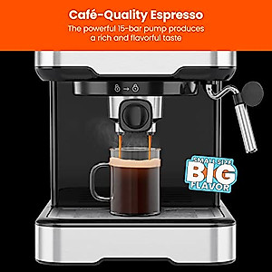 Chefman 6-in-1 Espresso Machine with Steamer, One-Touch Single or Double Shot Maker, Coffee Cappuccino Machine, Latte Built-In Milk Frother Stainless Steel
