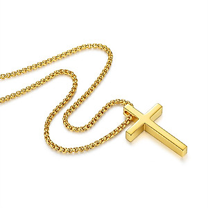 Reve Simple Stainless Steel Cross Pendant Chain Necklace for Men Women, 20-22 Inches Link Chain (Gold:1.2 * 0.7’’ Pendant+20’’ Rolo Chain)