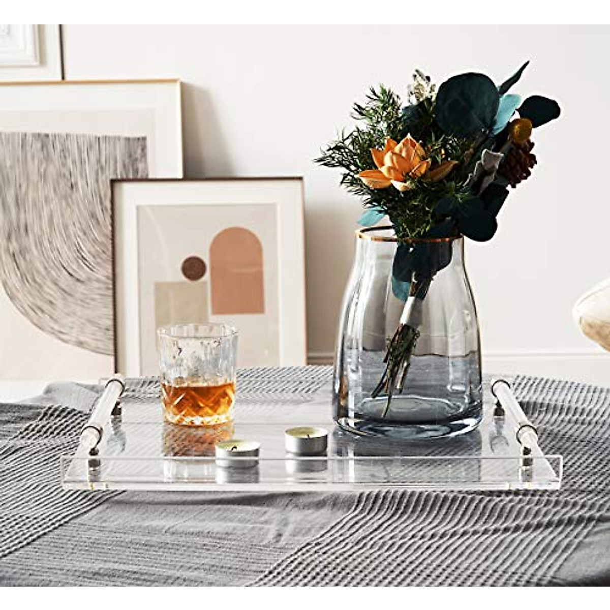 Artmaze Acrylic Tray, Breakfast Tray Serving Tray,with Acrylic Handles，Tray-Decorative,for Coffee Table Kitchen,16x12x2 inch…