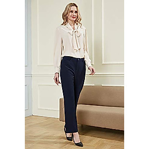 FHMLS Women's Fit Straight Leg Suit Pant,Ease into Comfort Bootcut Pant with Elastic Band, Office Business Casual Work Pants with Pockets (Navy, XXL)