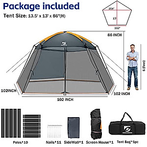 UNICAMPER Screen House 13.5x13 Ft Gazebo Mosquito Tent UPF 50+ Canopy Shelter Shade Easy Setup & Waterproof with Sidewall for Patios Outdoor Camping Activities(Grey)