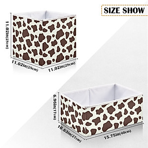 Brown White Cow Textures Storage Baskets for Shelves Foldable Collapsible Storage Box Bins with Fabric Bins Cube Toys Organizers for Pantry Bathroom Baby Cloth Nursery,11 x 11inch