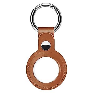 HXL New Leather Case for Apple AirTag Finder, Anti-Scratch Protective Leather Case with Keychain, 1 Pack Anti-Lost Open Port Design (Dual Hole - Brown)