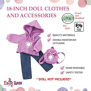 Emily Rose 18 Inch Doll - 3 Piece Pink Heart Hoody 18" Doll Clothes Outfit for Valentine's Day! | Compatible with American Girl Dolls