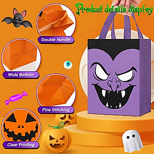 18 Pcs Halloween Candy Bags Reusable Non Woven Trick or Treat Gift Bags Cat Ghost Mummy Vampire Zombie Pumpkin Halloween Tote Bag with Handles Bulk for Halloween Party Kids Birthday