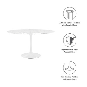 Modway Lippa 54" Mid-Century Dining Table with Round Artificial Marble Top in White