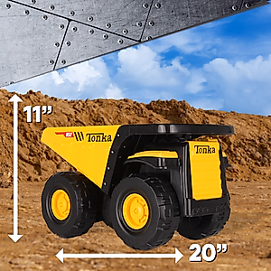 Tonka Steel Classics, Toughest Mighty Dump Truck – Made with Steel and Sturdy Plastic, Yellow Friction Powered, Boys and Girls, Toddlers Ages 3+, Big Construction Truck, Birthday Gift, Holiday