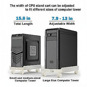 Kriico Computer Tower Cart, Adjustable Mobile CPU Stand, PC Stand with Rolling Casters, CPU Raise Fits Most PC Gaming Office Desk Accessories(White)