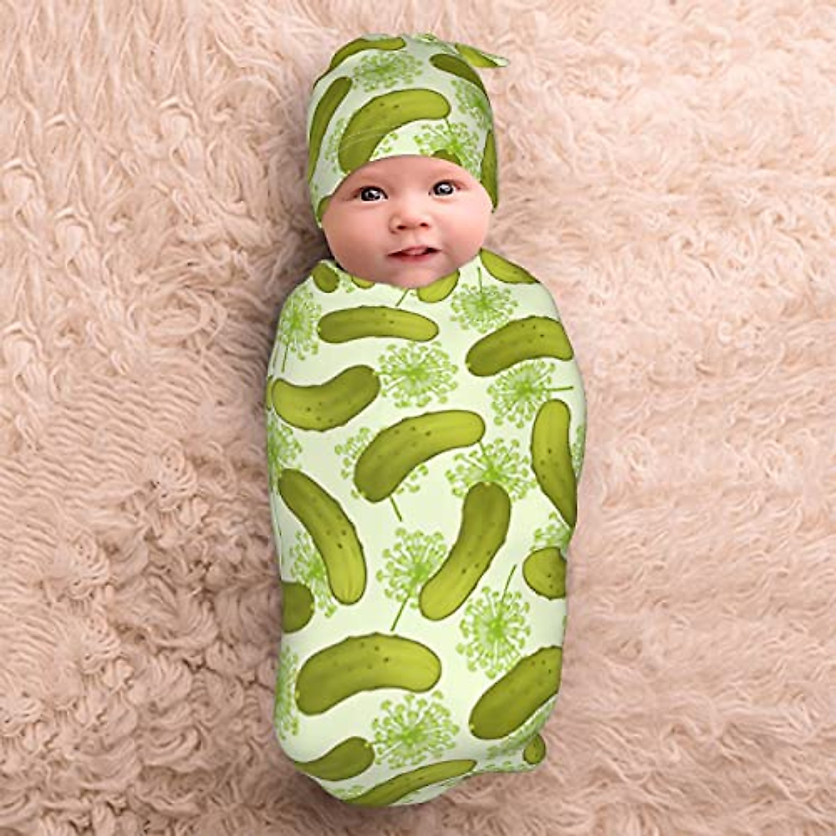 YIFTD Newborn Swaddle Blanket with Beanie Set Dill Pickles Soft Baby Sleep Sack Stretch Adjustable Baby Swaddle Wraps Receiving Blankets for Boys Girls