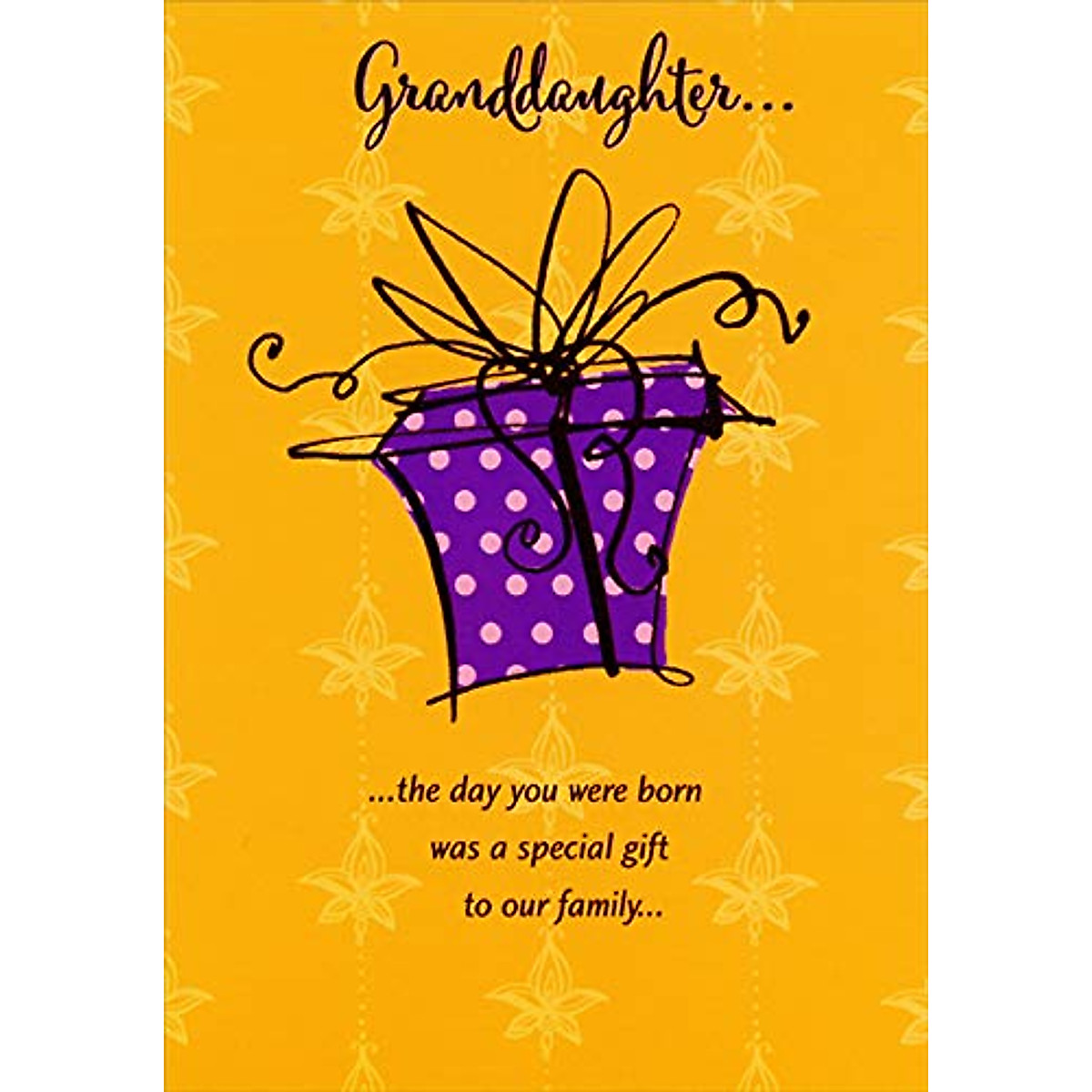 Designer Greetings Purple Gift with Pink Polka Dots and Black Bow Birthday Card for Granddaughter