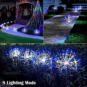 DenicMic 2 Pack Solar Firework Lights Outdoor Garden Lights 200 LED Solar Starburst Lights 8 Mode Solar Star Lights Waterproof Garden Yard Patio Christmas Decor (Multi-Colored)