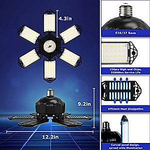 Craftersmark LED Garage Lights Motion Activated, 150W Deformable LED Garage Lights 18500LM LED Shop Lights, LED Garage Light, Motion Sensor Garage Lights with 6 Adjustable Panels …