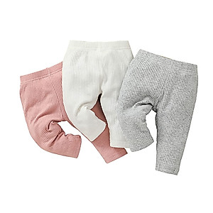 Lala Bear Infant Baby Girl 3 Pack Solid Pants and Casual Leggings Pink & White & Grey 0-3 Months