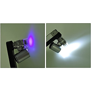 60X Portable Pocket Size Magnifying Glasses with UV and LED Light Mini Lightweight Handheld Microscopes Professional Tricomes, Jewelry,Coin, Bud, Plant, Science, Magnifying Glass (60X with Clip)