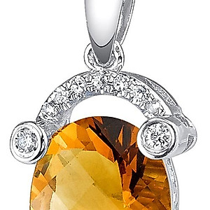 PEORA 14K White Gold 2.23 Carats Citrine and Diamond Pendant for Women, Genuine Gemstone, Large Oval Shape 10x8mm