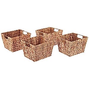 Trademark Innovations Hyacinth Storage Basket with Handles, Rectangular (Set of 4, 11.5")