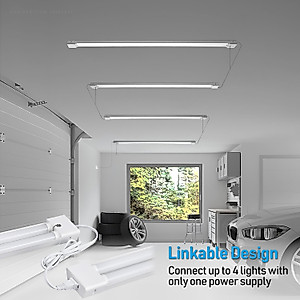 LEONLITE LED Shop Light 4FT, Deep Reflector, 40W 5000K Daylight Linkable LED Shop Light, Plug in Shop Light with Pull Chain (ON/Off), 4 Foot LED Shop Lights for Workshop, Garage, Shop, Pack of 4