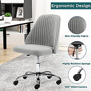 SMUG Home Office Desk Chair, Office Chairs Desk Chair Rolling Task Chair Computer Chair Adjustable with Wheels Armless for Bedroom, Vanity Chair for Makeup Room, Living Room Light Grey