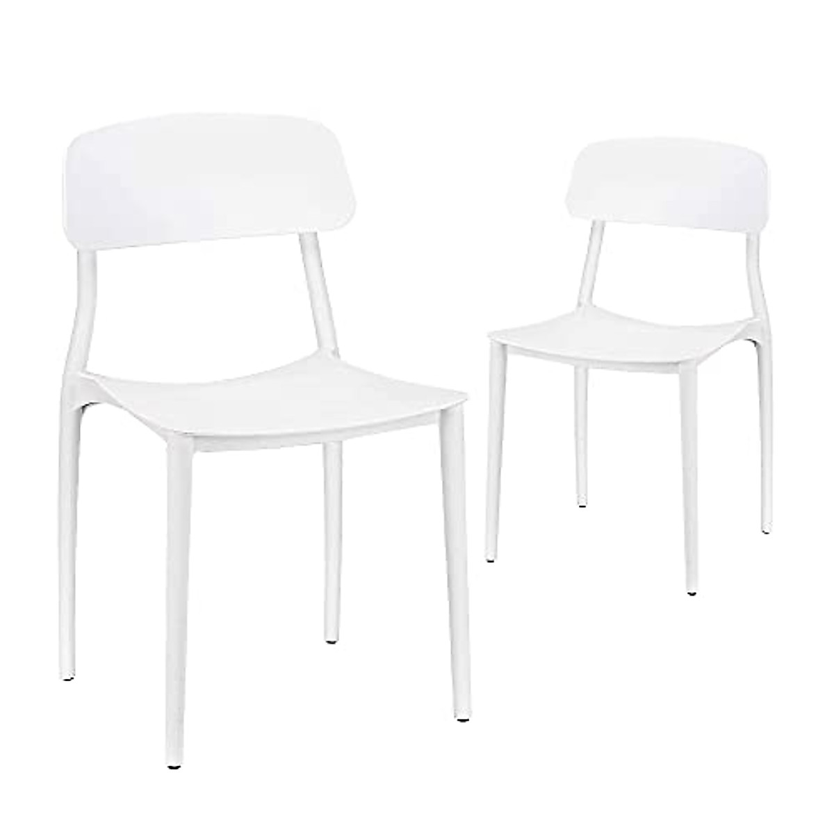 CangLong Slat Back PP Plastic Dining Chairs, Set of 2, White
