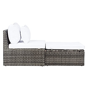 SAFAVIEH Outdoor Collection Pramla Grey Brown/White Cushion Settee with Storage Ottoman (Set of 2) PAT7515C