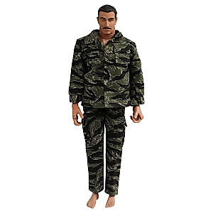 EBCO 2Pcs 1/6 Scale Tiger Strip Camo Military & Woodland Camouflage Suit for 12" Male Military Action Figure Body